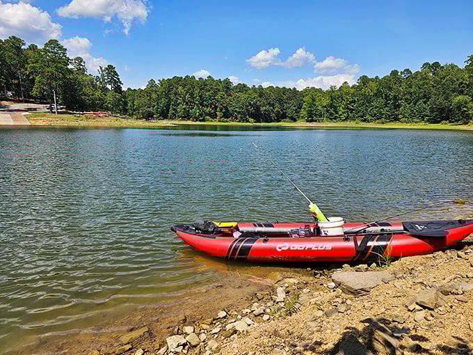 That red kayak isn't just transportation—it's your ticket to secret coves and fishing spots that GPS can't find.
