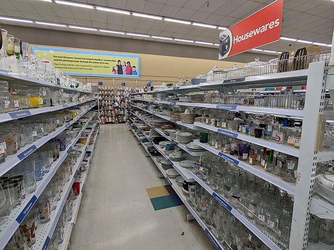 Glassware galore! Someone's wedding registry rejects become your kitchen cabinet heroes. That punch bowl has "future centerpiece star" written all over it.