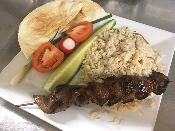 The star of the show: lamb shish kebab that makes you question every other kebab you've encountered. Tender, charbroiled perfection alongside fluffy rice pilaf.