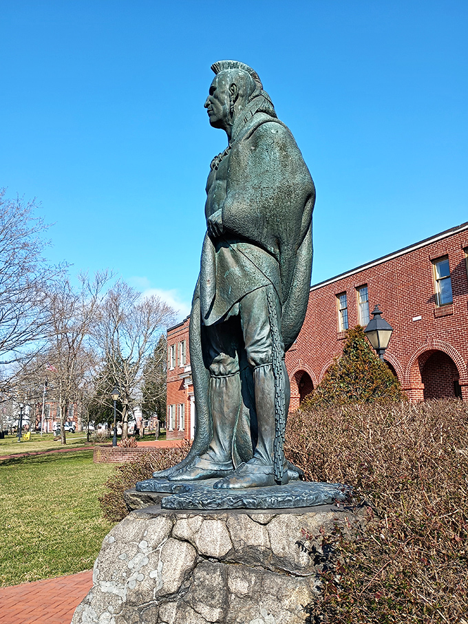 Standing tall through centuries of change, this magnificent sculpture honors the Lenni-Lenape heritage that shaped the region long before retirement plans existed. 