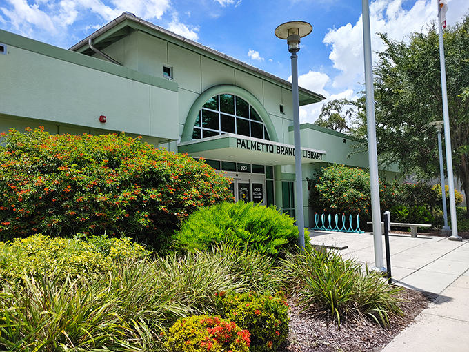 Palmetto's library: where air conditioning meets literature. Come for the free WiFi, stay for the book clubs that turn into impromptu therapy sessions.