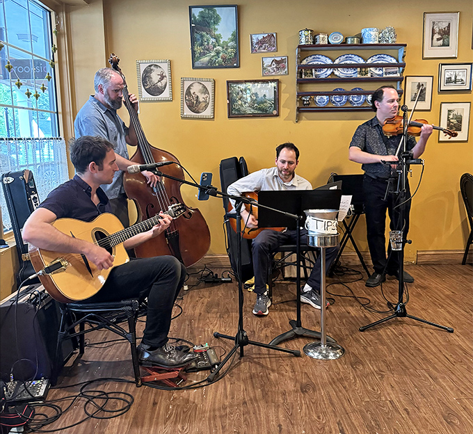Who needs Nashville when you've got live string music right here in Prairie Village? These musicians turn shopping background noise into an impromptu concert experience.