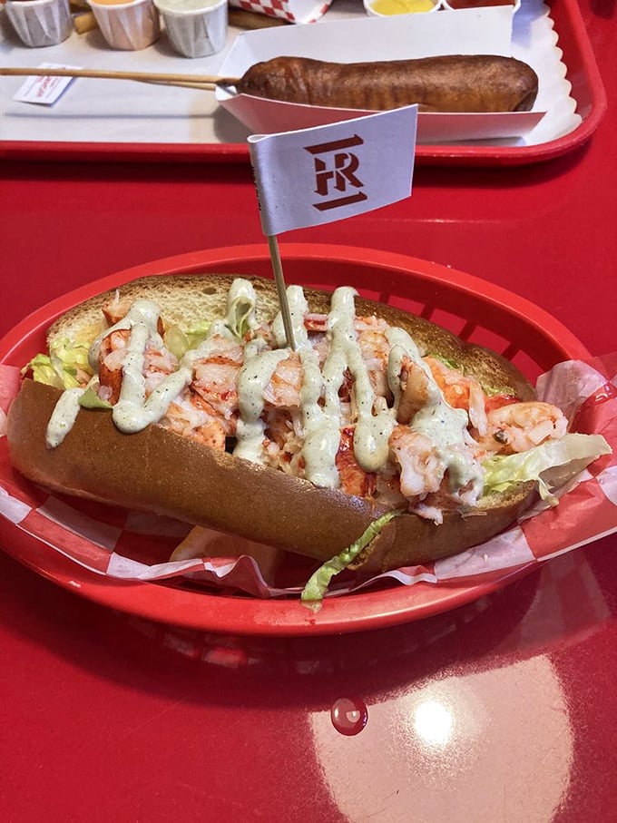 That's not just any lobster roll&mdash;it's dressed to impress with creamy sauce drizzled over chunks of sweet Maine lobster. The flag is just showing off.