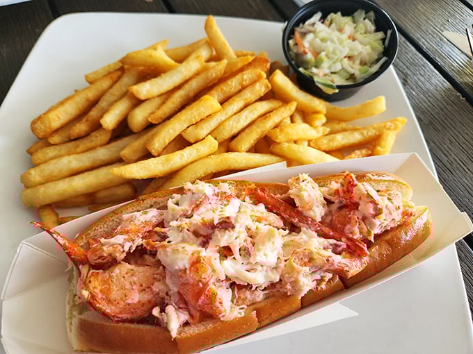 The star of the show in all its glory&mdash;chunks of sweet lobster meat nestled in a perfectly toasted roll, with crispy fries standing guard. Worth every mile of the drive.