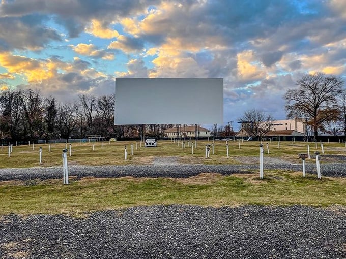 Empty during daylight, this field transforms into a community of movie lovers when darkness falls.