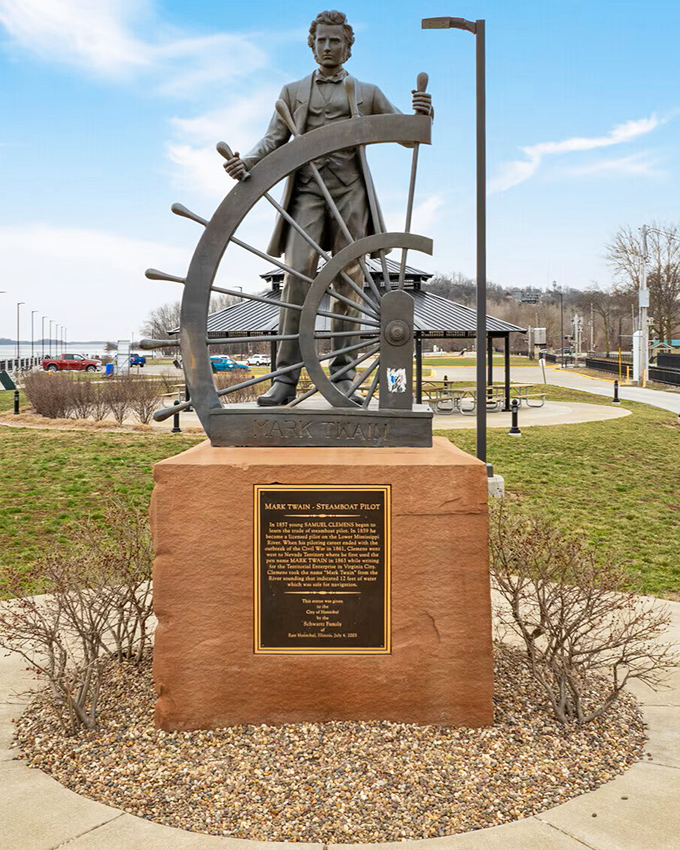 This riverfront statue captures Mark Twain at the helm, commemorating his days as a Mississippi steamboat pilot before he conquered American literature.