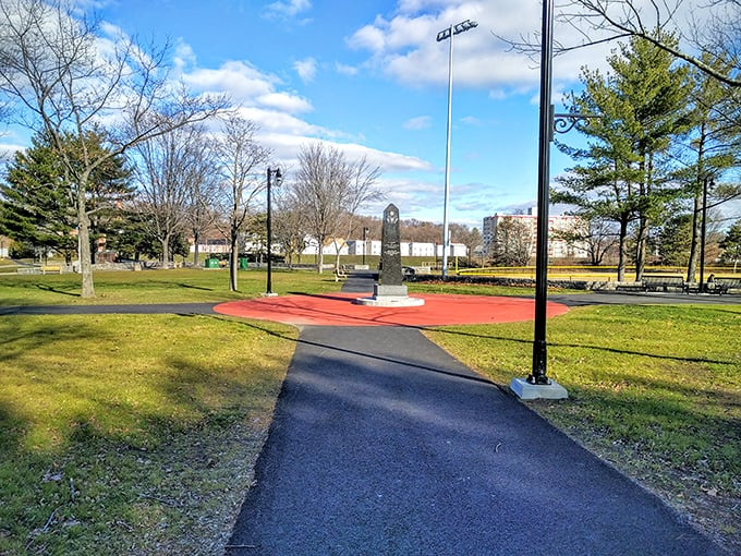 This memorial park offers a moment of reflection amid the bustle, where history stands still while life continues all around.