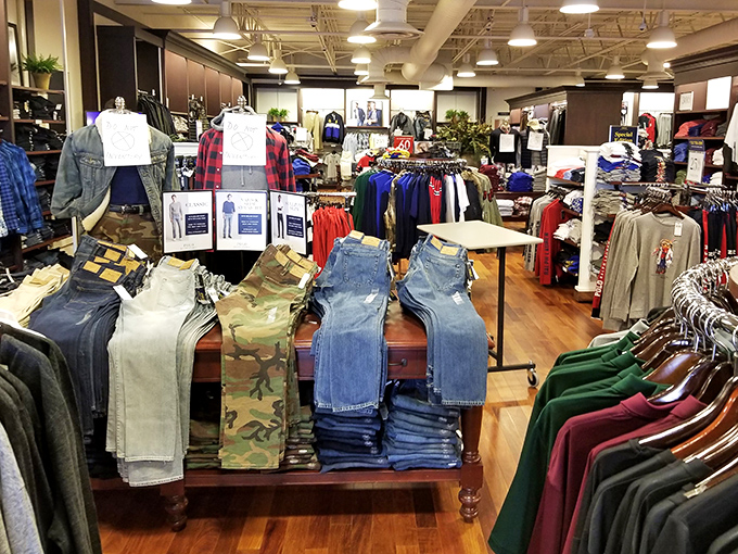 Men's clothing organized with more precision than most people's sock drawers, making it surprisingly easy to find exactly what you didn't know you needed.
