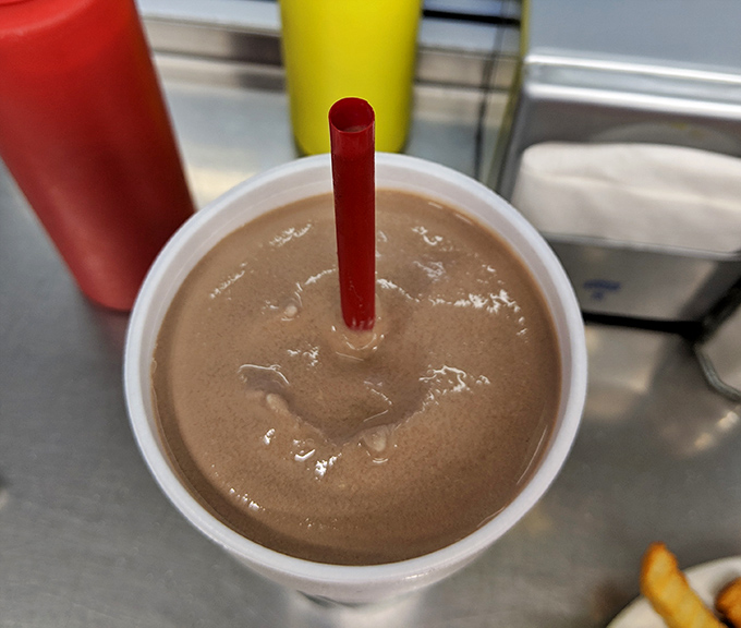 That chocolate shake is thick enough to make your straw work for it, the way milkshakes were meant to be.
