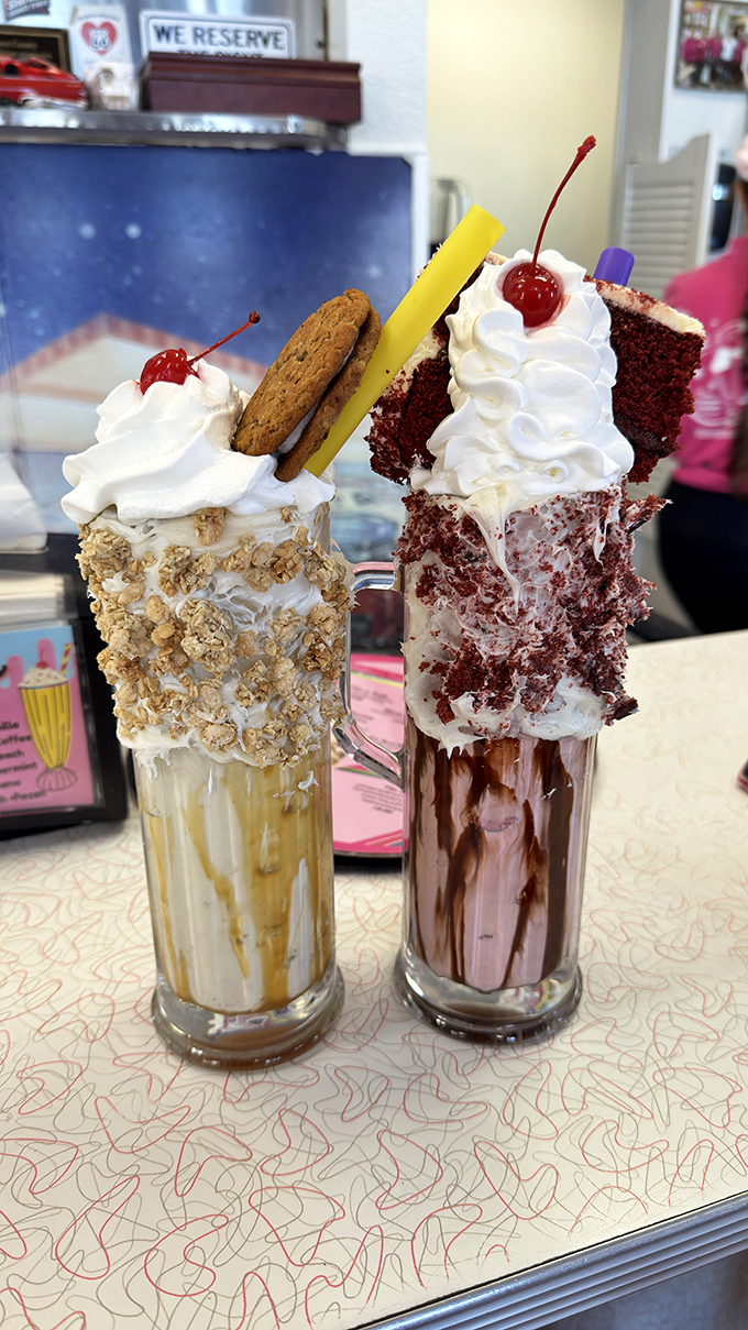 These aren't just milkshakes&mdash;they're architectural marvels topped with cookies, cake, and enough whipped cream to make your cardiologist wince from across state lines.