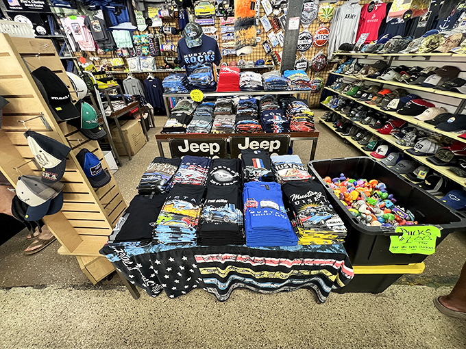 T-shirt heaven for the logo-obsessed. From Jeep enthusiasts to sports fans, this stall has your torso's fashion statement covered.