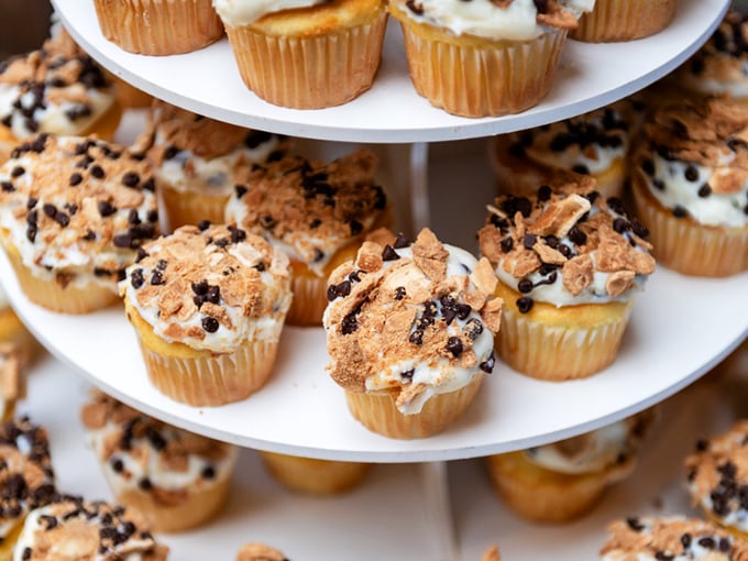 These cupcakes aren't just topped&mdash;they're architecturally crowned with frosting, crumbles, and chocolate chips in a delicious display of excess.