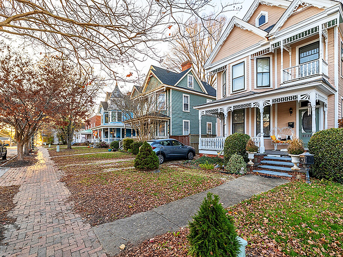 Fall foliage complements these candy-colored Victorian beauties. The kind of neighborhood where porch sitting isn't just allowed&mdash;it's practically mandatory.