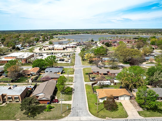 Augusta's neighborhoods spread toward the horizon, where residential streets meet farmland in that quintessential Midwestern blend of town and country.