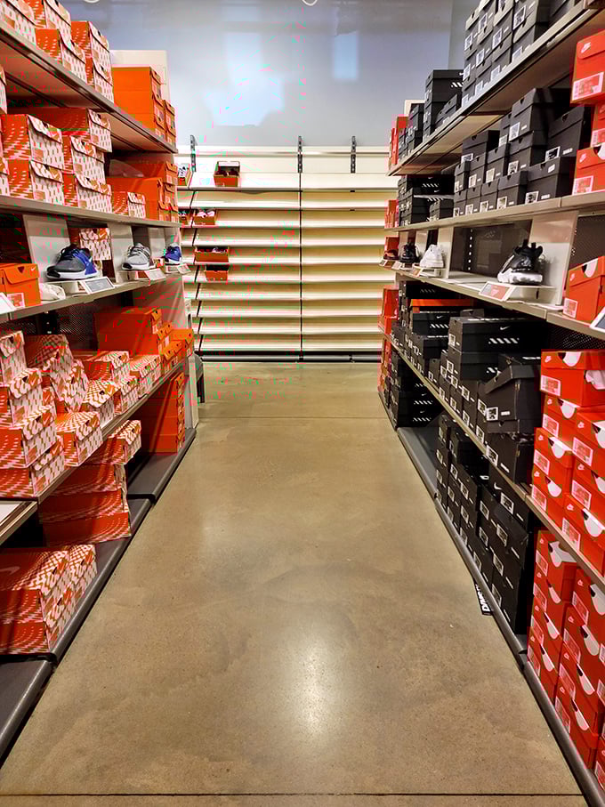 Shoe heaven exists, and it's lined with orange boxes. Nike's outlet store presents footwear possibilities that would make Imelda Marcos weep with joy.