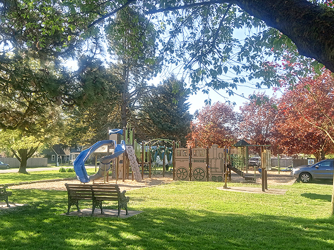 Norma Pfeiffer Park's playground invites families to balance treasure hunting with playtime&mdash;because antiquing is a multi-generational adventure.