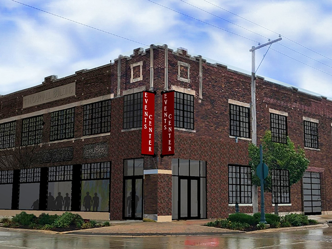 The Event Center's brick facade and industrial windows hint at Oelwein's railroad past while promising community gatherings where everyone knows your name.