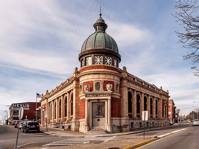 The former Post Office building, with its distinctive copper dome and classical columns, now serves as the Pawtucket Public Library&mdash;knowledge delivered daily, no stamps required.