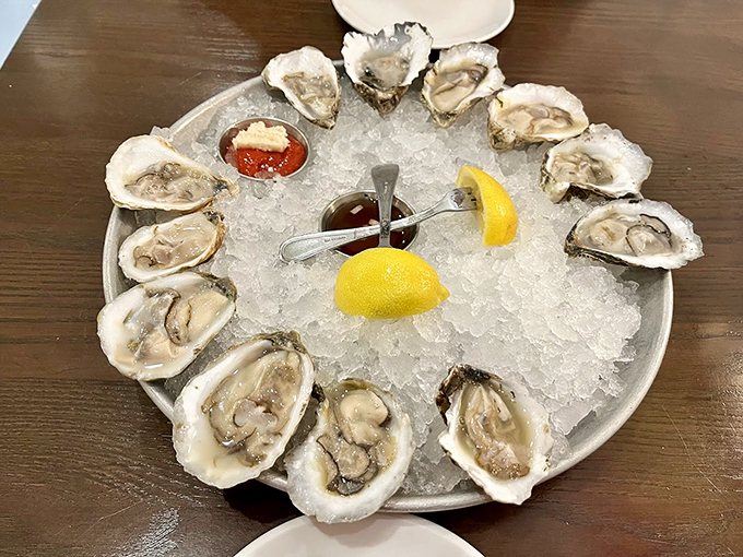 These oysters aren't just served&mdash;they're presented like the briny jewels they are, a perfect circle of oceanic perfection awaiting your lemon squeeze.