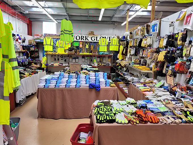 Work gloves galore! From neon safety yellow to heavy-duty leather, this vendor has protected more hands than a lifetime supply of moisturizer.
