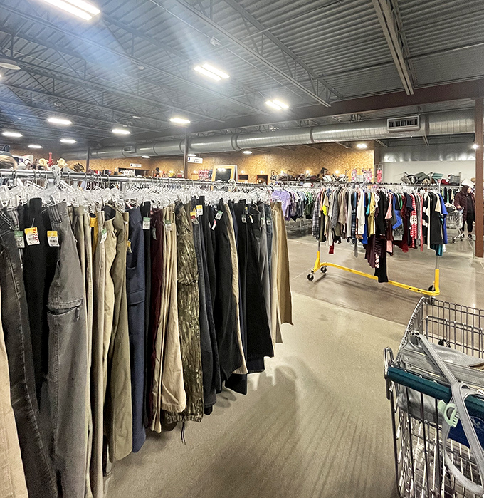 Pants perfectly arranged by size and style &ndash; a denim library where your next pair of perfectly broken-in jeans awaits discovery.