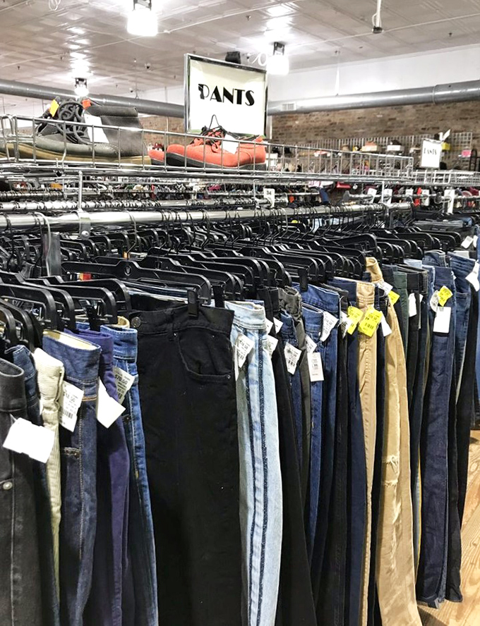 Denim heaven awaits! The pants section showcases everything from classic blues to trendy cuts, all meticulously organized for maximum browsing efficiency.