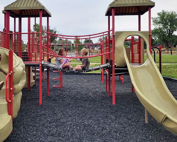 Where childhood memories are manufactured daily. This playground offers the original version of screen time – watching actual clouds drift by.