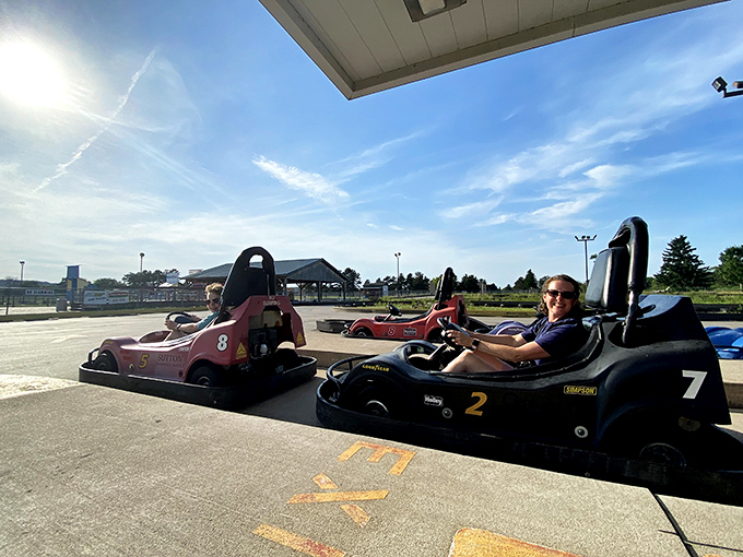 Go-karts: where adults can finally admit they're just as excited as the kids to pretend they're in "Fast and Furious: Midwest Edition."
