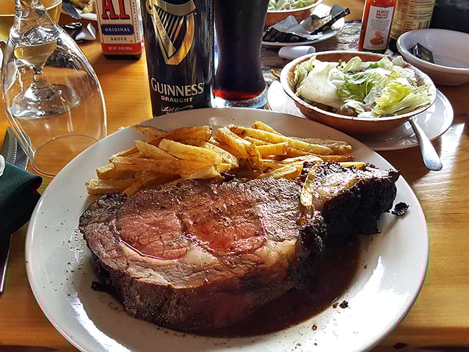 Behold the star of the show: prime rib so perfectly pink and juicy, it makes vegetarians question their life choices.