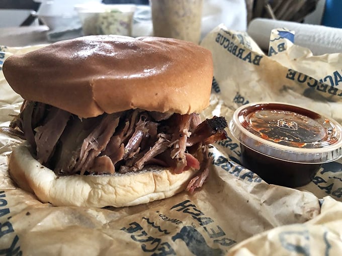 Meet the pulled pork sandwich that launched a thousand road trips. Tender strands of smoky pork nestled in a soft bun&mdash;simplicity that somehow manages to be revolutionary.