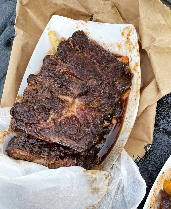 Behold the holy grail of Chicago barbecue: ribs so deeply smoked they've developed that coveted mahogany bark. Napkins are not optional.
