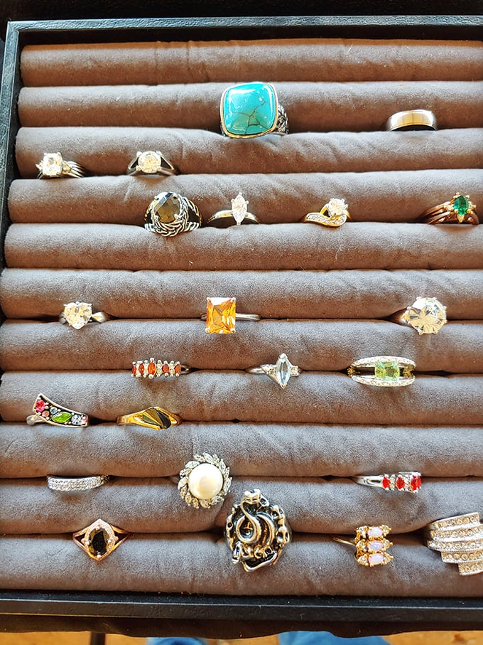 Treasure hunting at its finest—these rings didn't come from a jewelry store catalog, but each carries its own mysterious history and sparkle.