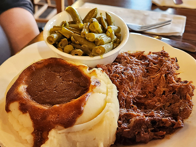 This isn't just roast beef&mdash;it's a masterclass in slow-cooking. The gravy-topped mashed potatoes could make a grown adult weep with joy.