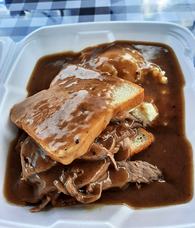 Not just a sandwich, but a roast beef revelation. Swimming in savory gravy, this is what comfort food dreams are made of.