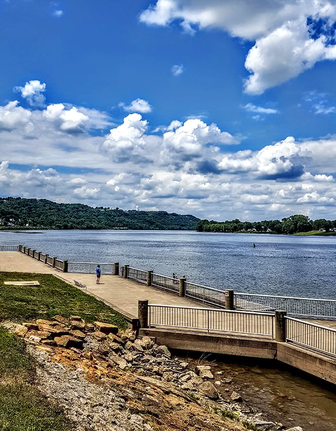 The Ohio River view from Maysville's riverfront offers the kind of peaceful panorama that makes smartphone scrolling seem suddenly ridiculous.