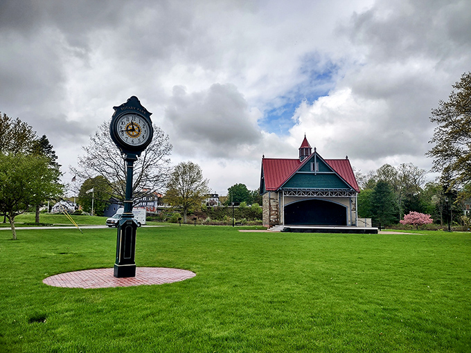 Rotary Park's bandstand and clock stand ready for summer concerts where the only inflation is in your spirit.