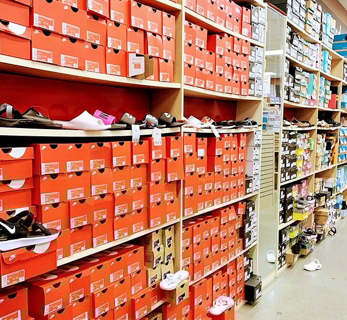 Shoe heaven exists, and it's organized by color! These walls of footwear options make choosing just one pair mathematically impossible.