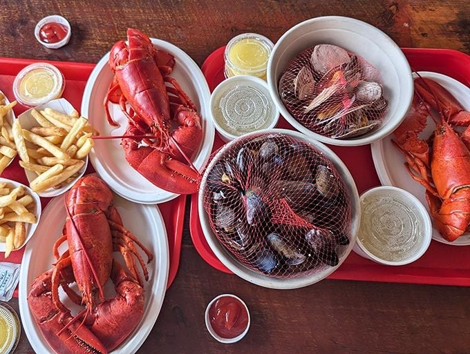 Ocean-to-table doesn't get more literal than this feast. These lobsters probably had a view of the restaurant before becoming the main attraction. 