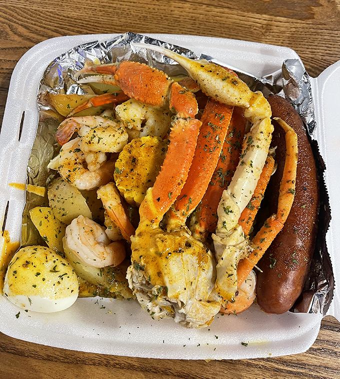 This seafood boil isn't just a meal; it's an event. Crab legs, shrimp, potatoes, and corn create a symphony of flavors that sing "coastal vacation."