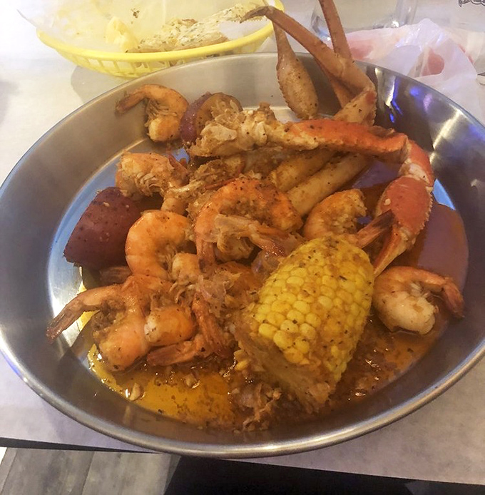 Spice-dusted crustaceans lounging in a metal bowl like they own the place. This seafood boil is Tennessee's answer to coastal cravings.
