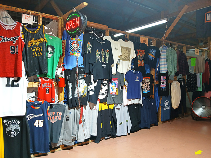 Sports jerseys hang like colorful banners of team loyalty. That Michael Jordan #23 might just be your ticket to basketball nostalgia heaven.