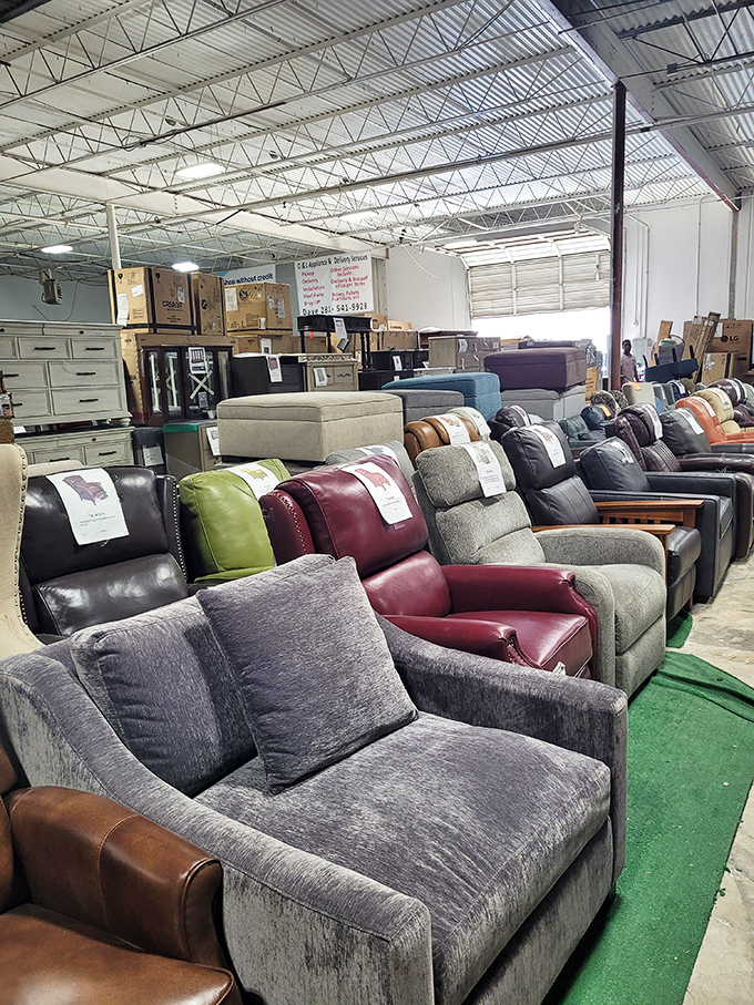 The sofa section – where you can test-drive your way through a rainbow of recliners before committing to your perfect match.