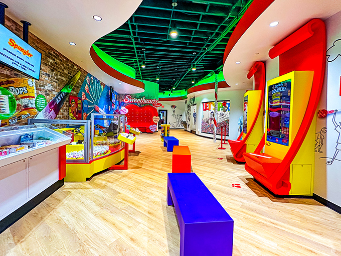 Inside Spangler's, primary colors collide like a kindergarten classroom designed by someone who really, really loves candy.