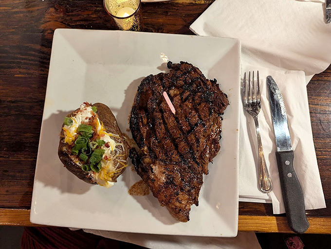 This isn't just a steak &ndash; it's a masterpiece of meat artistry with grill marks so perfect they deserve their own gallery exhibition.