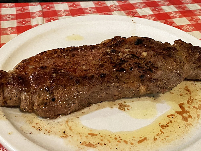 This New York strip arrives with the confidence of John Wayne entering a saloon&mdash;perfectly charred and unapologetically delicious.