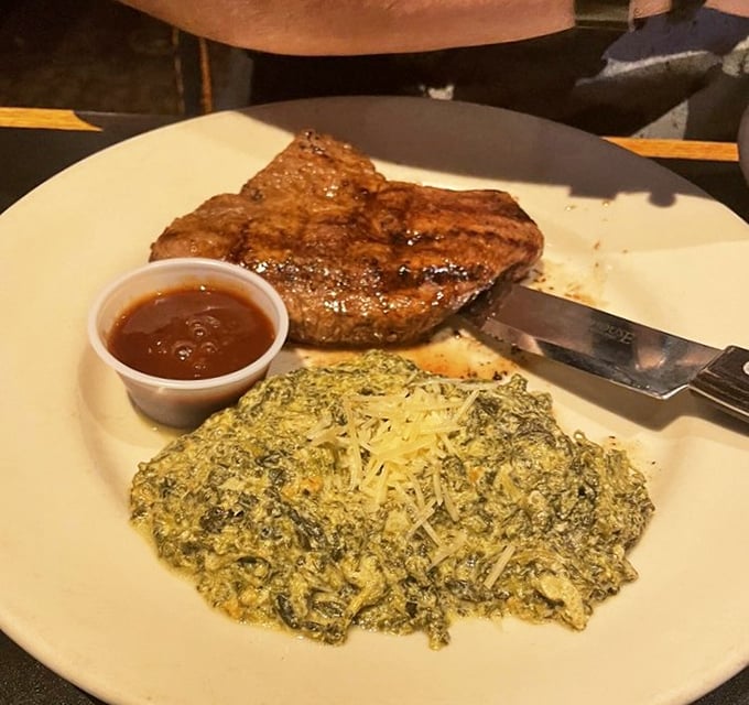 Steak perfection meets its soulmate in creamy parmesan spinach—a romance that plays out deliciously on your plate.