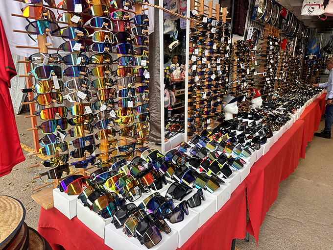 Sunglasses as far as the eye can see&mdash;ironically. This rainbow of eyewear offers protection from both the El Paso sun and boring fashion choices.