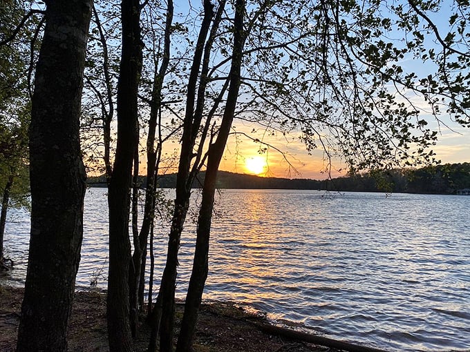 That magical moment when the sun bids farewell, turning the lake into liquid gold and making you forget what day it is.