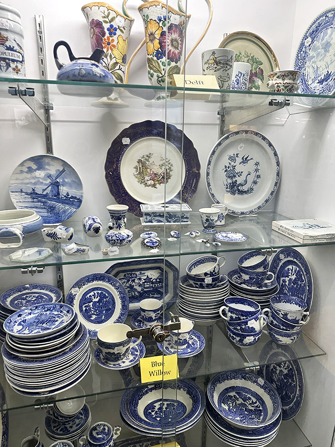 Blue Willow china that survived decades of Sunday dinners now waits patiently behind glass for someone new to continue its story.