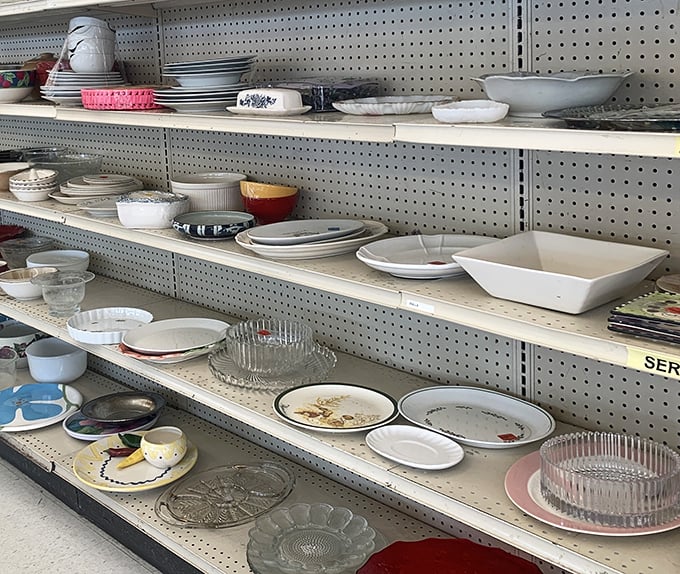 Dish paradise! One person's castoff casserole dish is another's vintage entertaining essential. The perfect place to assemble your mismatched-on-purpose collection.